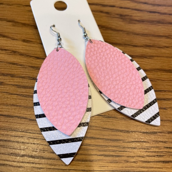 Jewelry | Double Layer Pink Whiteblack Stripe Faux Leather Tear Drop ...